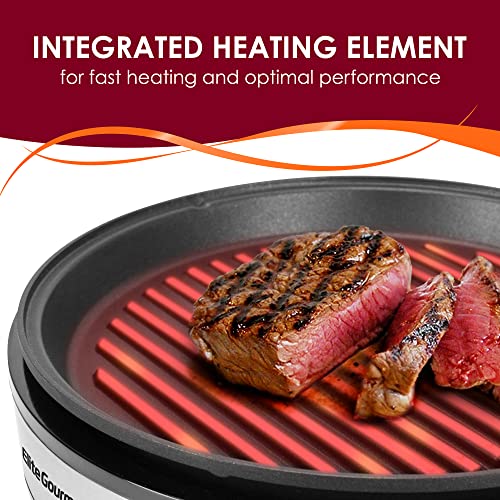 Elite Gourmet EMG6505G Smokeless Indoor Electric BBQ Grill with Glass Lid Dishwasher Safe, Nonstick, Adjustable Temperature, Fast Heat Up, Low-Fat Meals Easy to Clean Design