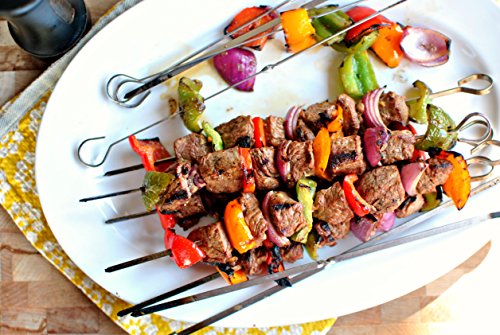 Yukon Glory BBQ Skewer Rack for Grilling Shish Kebob and skewers, Durable Foldable Stainless Steel with 6 Skewers