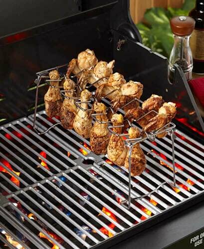 Chicken Leg Wing Grill Rack 12 Slots - Stainless Steel Metal Roaster Stand - for Smoker Grill or Oven - Dishwasher Safe