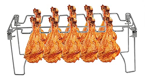 Chicken Leg Wing Grill Rack 12 Slots - Stainless Steel Metal Roaster Stand - for Smoker Grill or Oven - Dishwasher Safe
