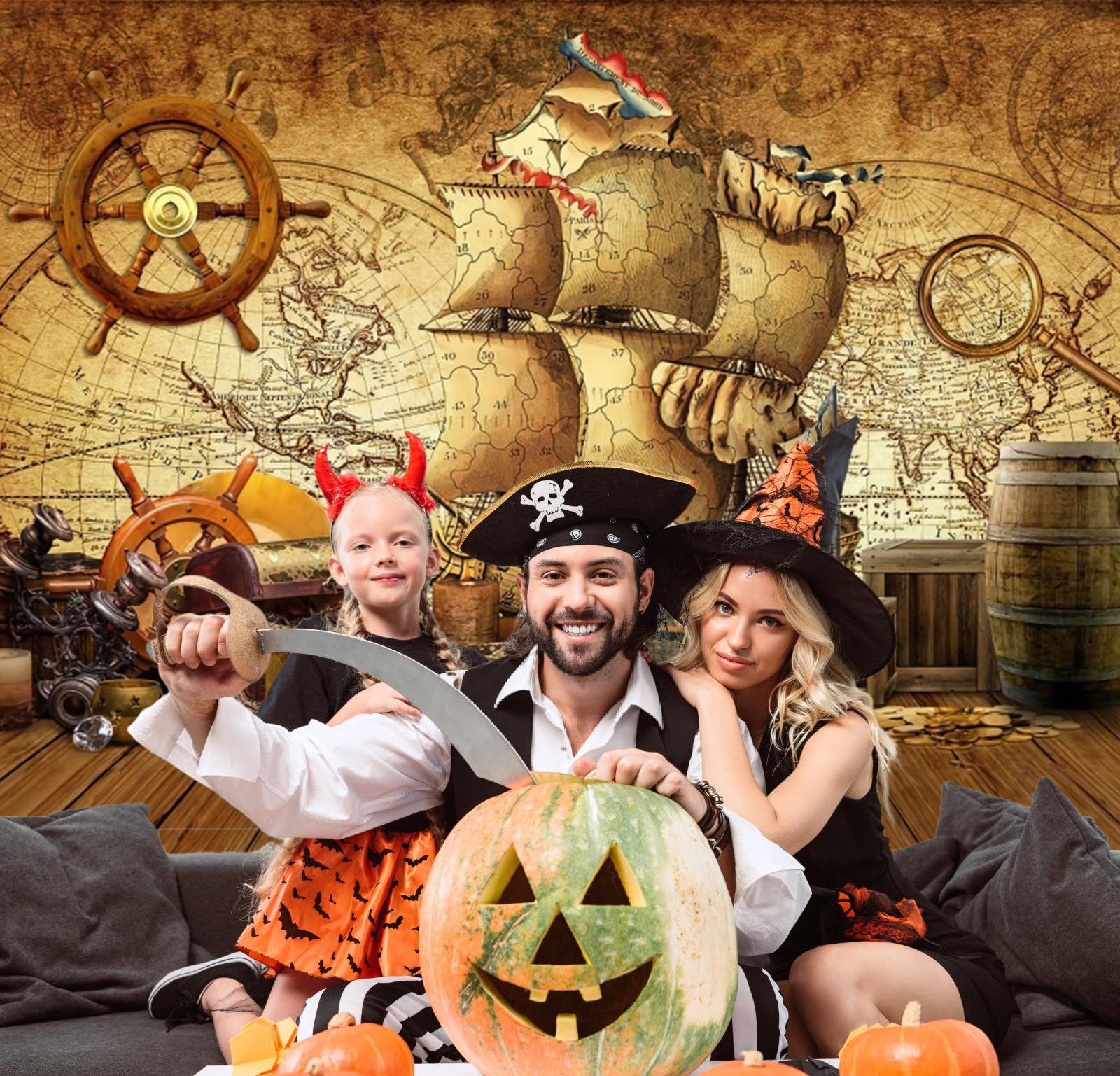 Pirate Backdrop Nautical Treasure Hunt Map Pirate Themed Photography Background Adventure Places Kids Boys Birthday Party Decorations Banner Photo Studio Booth Props 10x8ft