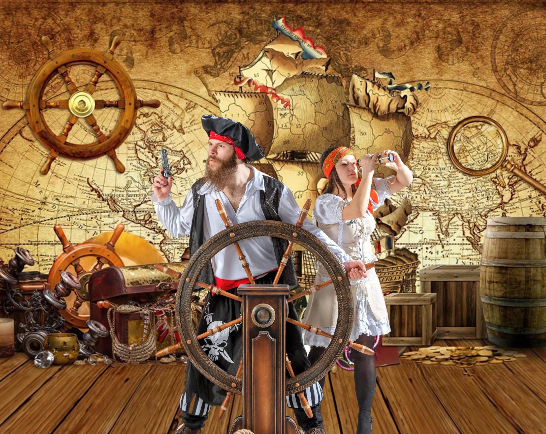 Pirate Backdrop Nautical Treasure Hunt Map Pirate Themed Photography Background Adventure Places Kids Boys Birthday Party Decorations Banner Photo Studio Booth Props 10x8ft