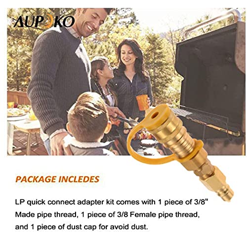 Aupoko 3/8 Inch Natural Gas Quick Connect Fittings, Brass Propane Gas Grill Quick Connector Adapter Fitting, LP Gas Propane Hose Quick Disconnect Kit, 3/8ββ Male Pipe Thread x 3/8ββ Female Pipe Threa