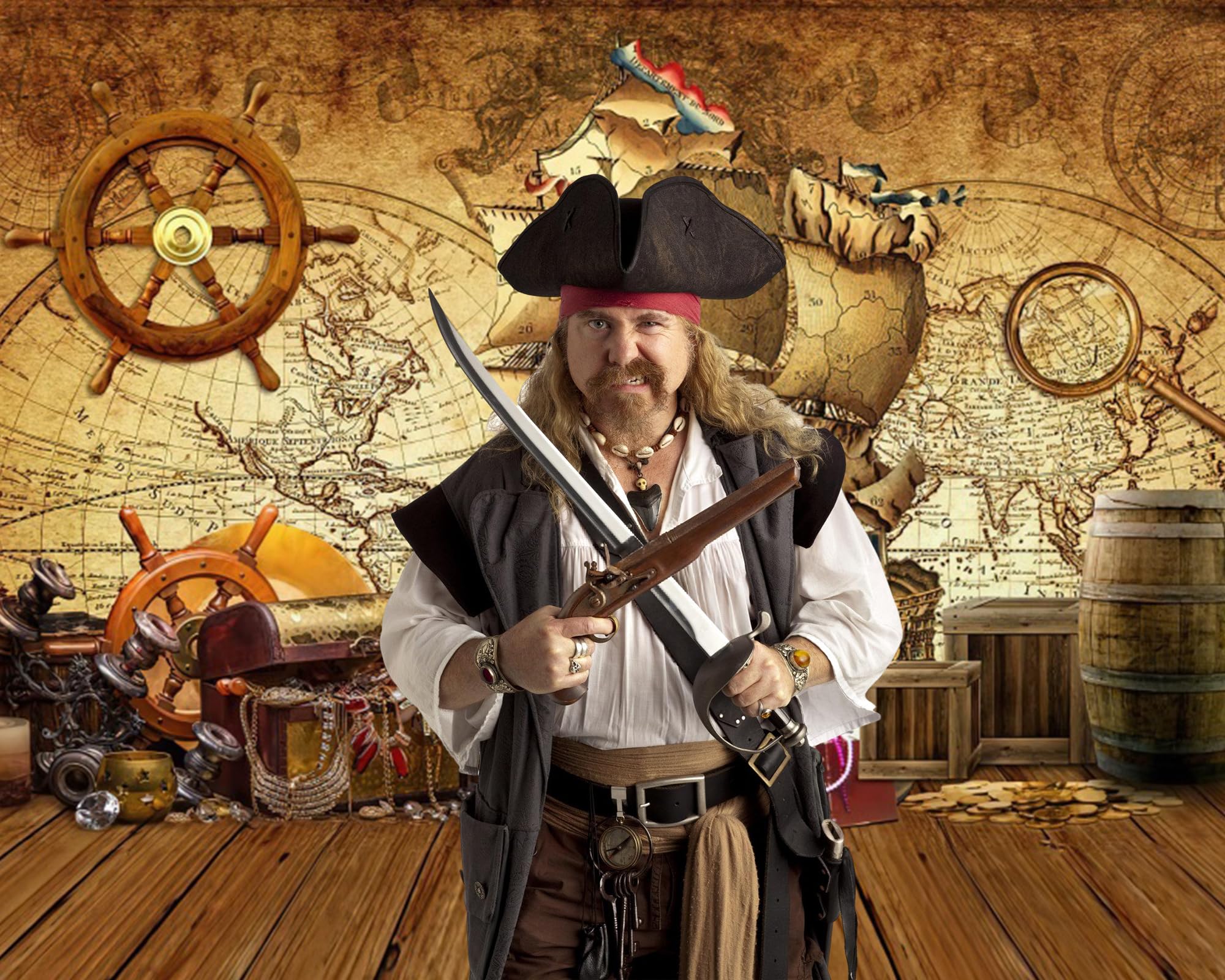 Pirate Backdrop Nautical Treasure Hunt Map Pirate Themed Photography Background Adventure Places Kids Boys Birthday Party Decorations Banner Photo Studio Booth Props 10x8ft
