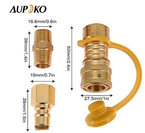 Aupoko 3/8 Inch Natural Gas Quick Connect Fittings, Brass Propane Gas Grill Quick Connector Adapter Fitting, LP Gas Propane Hose Quick Disconnect Kit, 3/8ββ Male Pipe Thread x 3/8ββ Female Pipe Threa