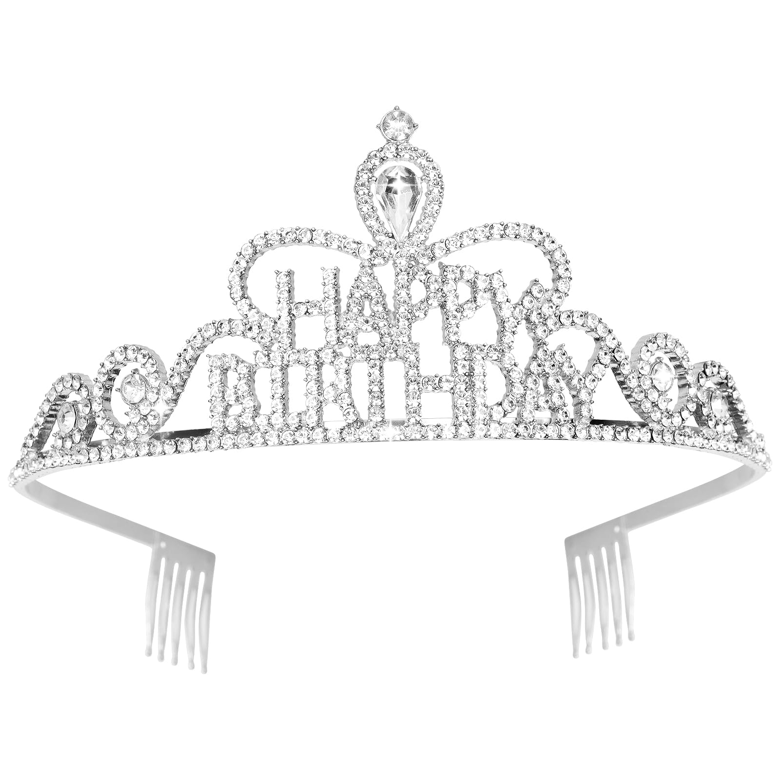 CURASA Happy Birthday Tiara Crown for Women Girls Silver Rhinestones Birthday Tiaras Birthday Princess Crowns for Kids Crystal Birthday Headbands with Comb Bday decorations for Birthday Party