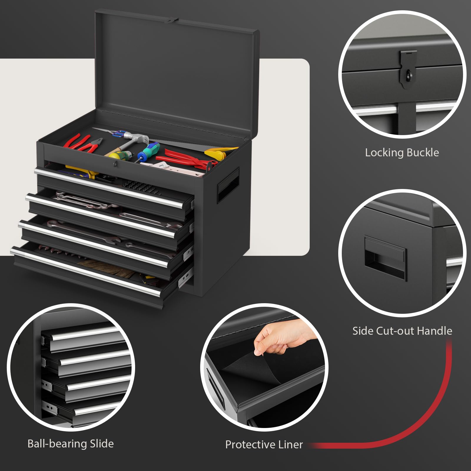 Goplus Tool Chest, 5-Drawer Rolling Tool Storage Cabinet with Detachable Top Tool Box, Liner, Universal Lockable Wheels, Adjustable Shelf, Locking Mechanism, Metal Tool Cart for Garage Workshop