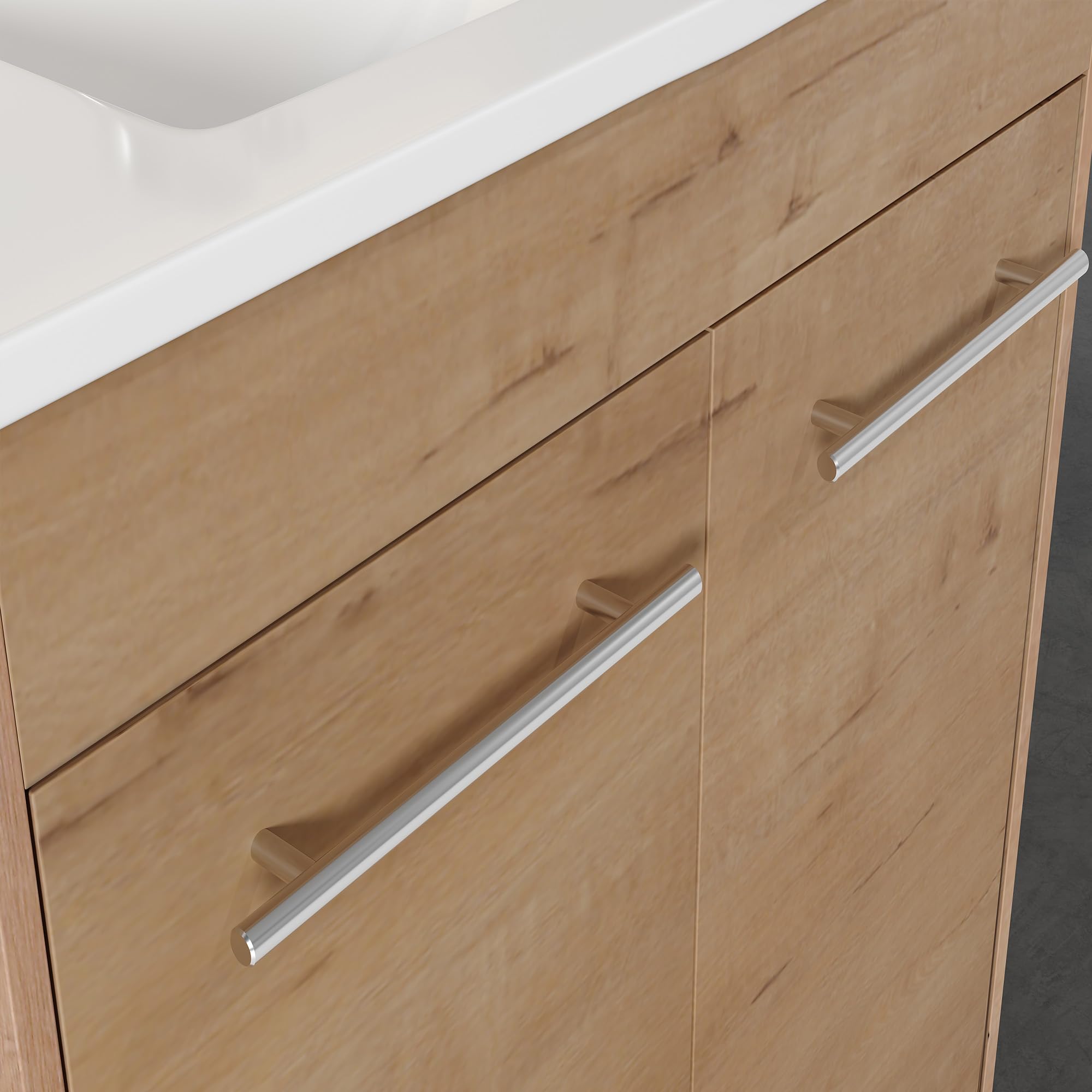 Dowell Oak Natural Bathroom Vanity with Ceramic Sink Combo, Modern Bathroom Cabinet with Soft-Close Door, Freestanding Single Bathroom Vanity Set (24 Inch)