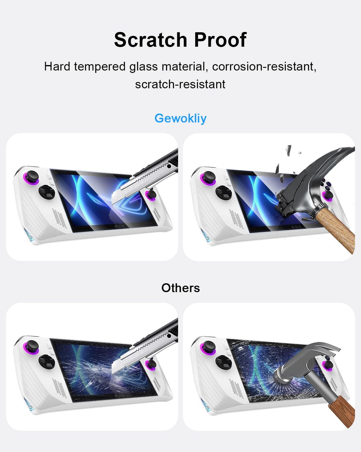 GEWOKLIY 2 Pack Screen Protector For ASUS ROG Ally handheld 7-Inch 2023, Transparent Ultra HD, Anti Glare Tempered Glass, Anti-Scratch, Anti-Fingerprint