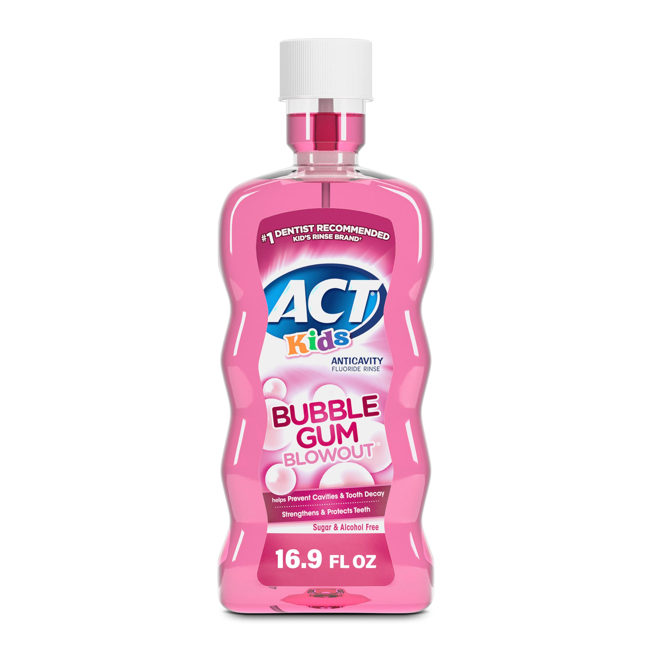 ACT Kids Anticavity Fluoride Rinse Bubble Gum Blowout 16.9 fl. oz. Accurate Dosing Cup, Alcohol Free