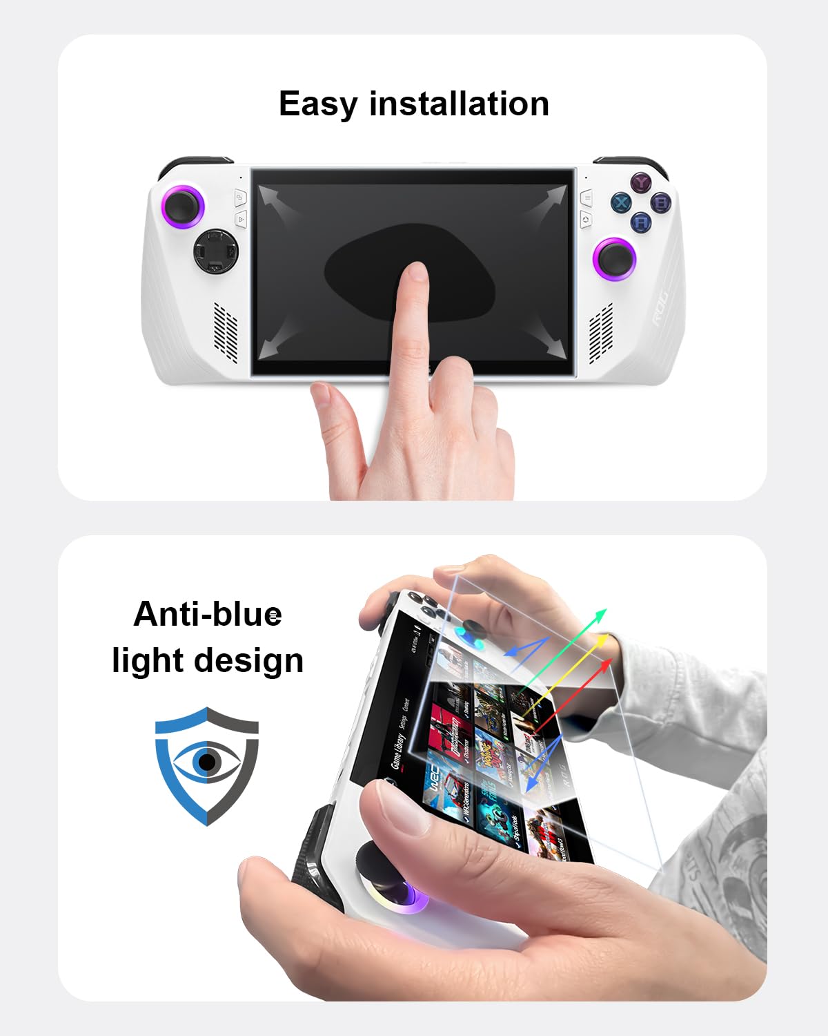 GEWOKLIY 2 Pack Screen Protector For ASUS ROG Ally handheld 7-Inch 2023, Transparent Ultra HD, Anti Glare Tempered Glass, Anti-Scratch, Anti-Fingerprint