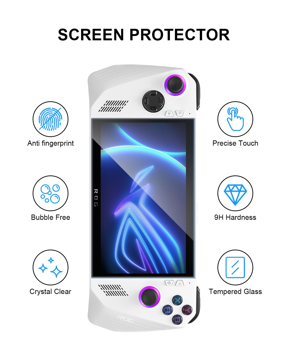 GEWOKLIY 2 Pack Screen Protector For ASUS ROG Ally handheld 7-Inch 2023, Transparent Ultra HD, Anti Glare Tempered Glass, Anti-Scratch, Anti-Fingerprint
