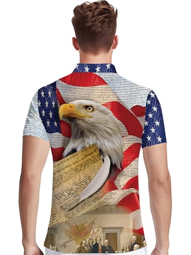 HIVICHI Golf Shirts for Men Funny Print Hawaiian Crazy Mens Polo Shirt Eagle Flag Shirt, X-Large, Aop-polo-81779