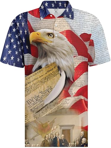 HIVICHI Golf Shirts for Men Funny Print Hawaiian Crazy Mens Polo Shirt Eagle Flag Shirt, X-Large, Aop-polo-81779