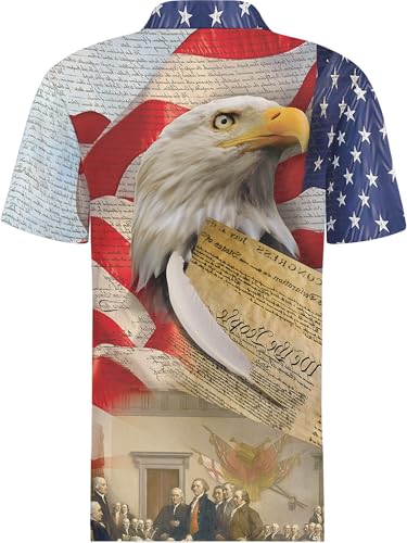HIVICHI Golf Shirts for Men Funny Print Hawaiian Crazy Mens Polo Shirt Eagle Flag Shirt, X-Large, Aop-polo-81779