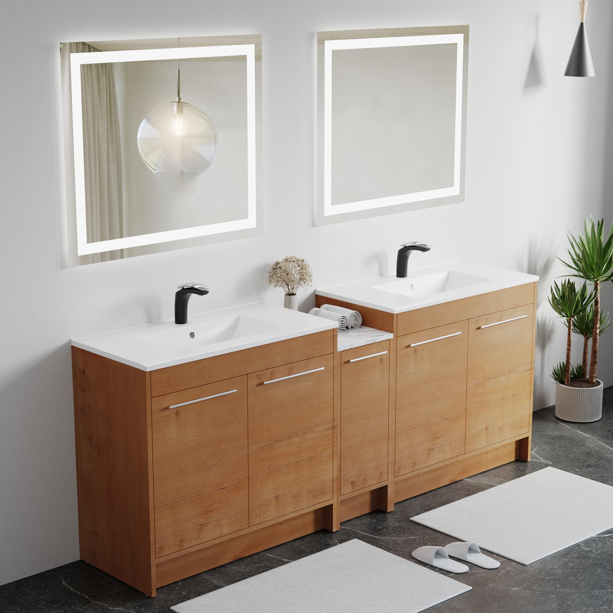 Dowell Oak Natural Bathroom Vanity with Ceramic Sink Combo, Modern Bathroom Cabinet with Soft-Close Door, Freestanding Single Bathroom Vanity Set (36 Inch)