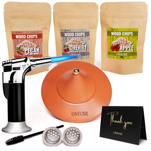 OSIUSE Cocktail Smoker Kit with Torch, 3 Wood Chips, Stainless Steel Filter, and Instruction Manual - Perfect for Infusing Cocktails, Whiskey, Bourbon, and More - Great for Home Parties, Bars, and Gifts for Men