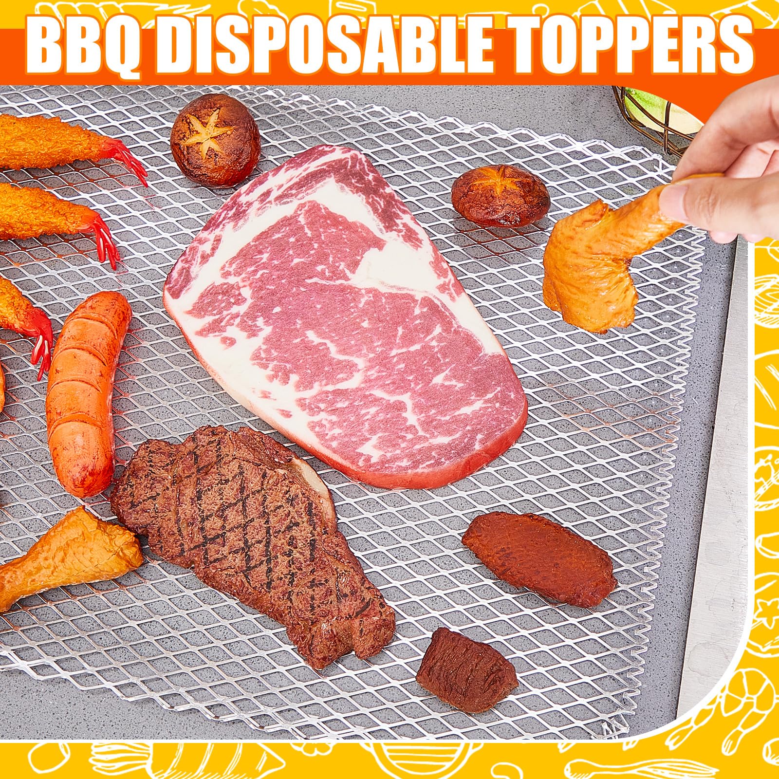 Mifoci 20 Pcs Disposable Grill Topper Non Stick BBQ Grill Grates 12x16 Inch Grill Mesh Mat Disposable Pans for Outdoor Liners Cooking Grid Grates Pad for Camping Picnics Meat