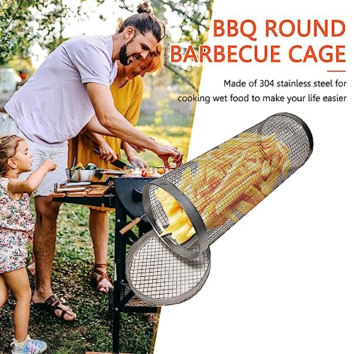 OQOPO BBQ Net Tube, Rolling BBQ Grilling Basket, Outdoor Picnics BBQ Grill Stainless Steel Mesh Versatile Cylinder Grill Cooking Accessories for Vegetables,Fries,Meat,Fish BBQ Net Tube (2Pcs)