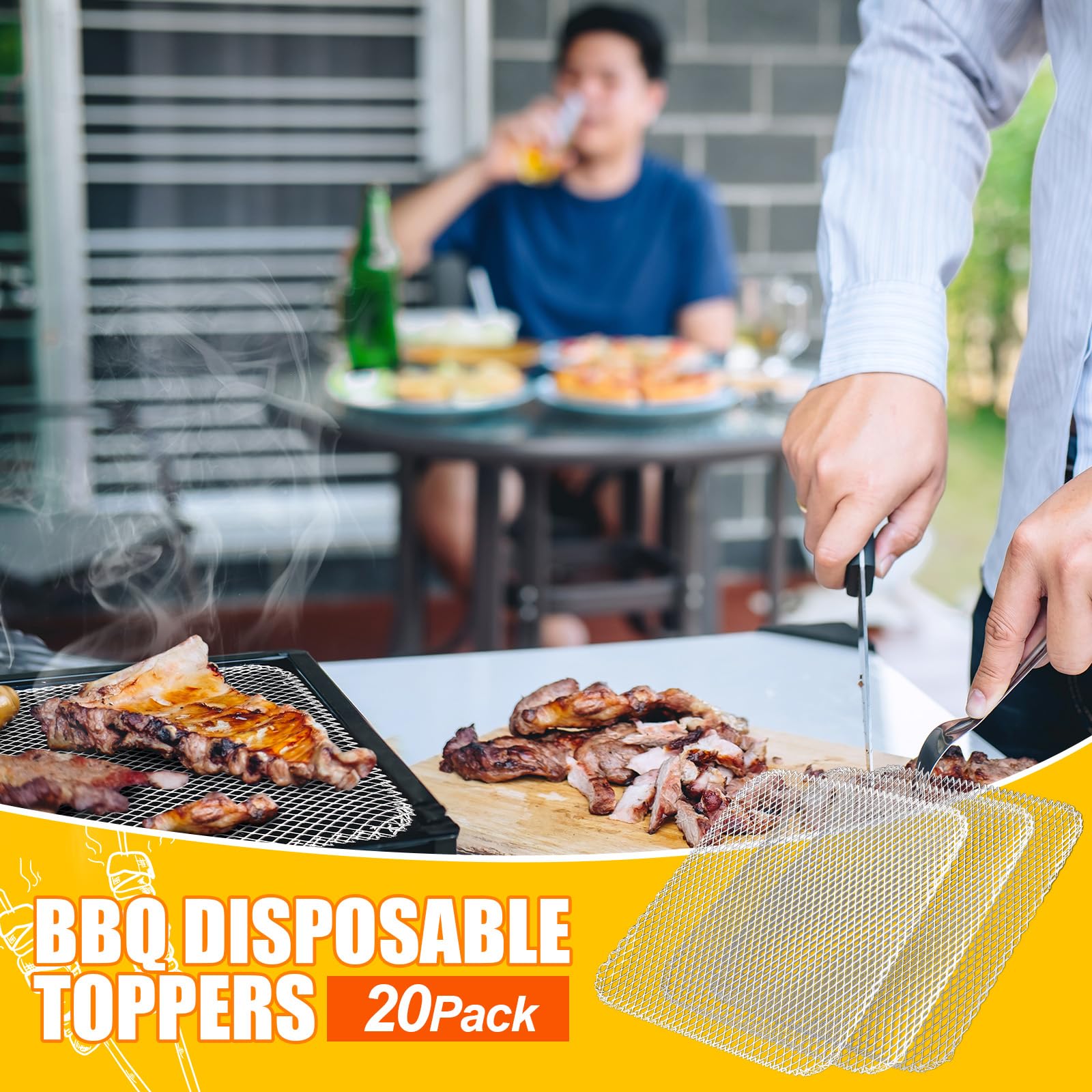 Mifoci 20 Pcs Disposable Grill Topper Non Stick BBQ Grill Grates 12x16 Inch Grill Mesh Mat Disposable Pans for Outdoor Liners Cooking Grid Grates Pad for Camping Picnics Meat