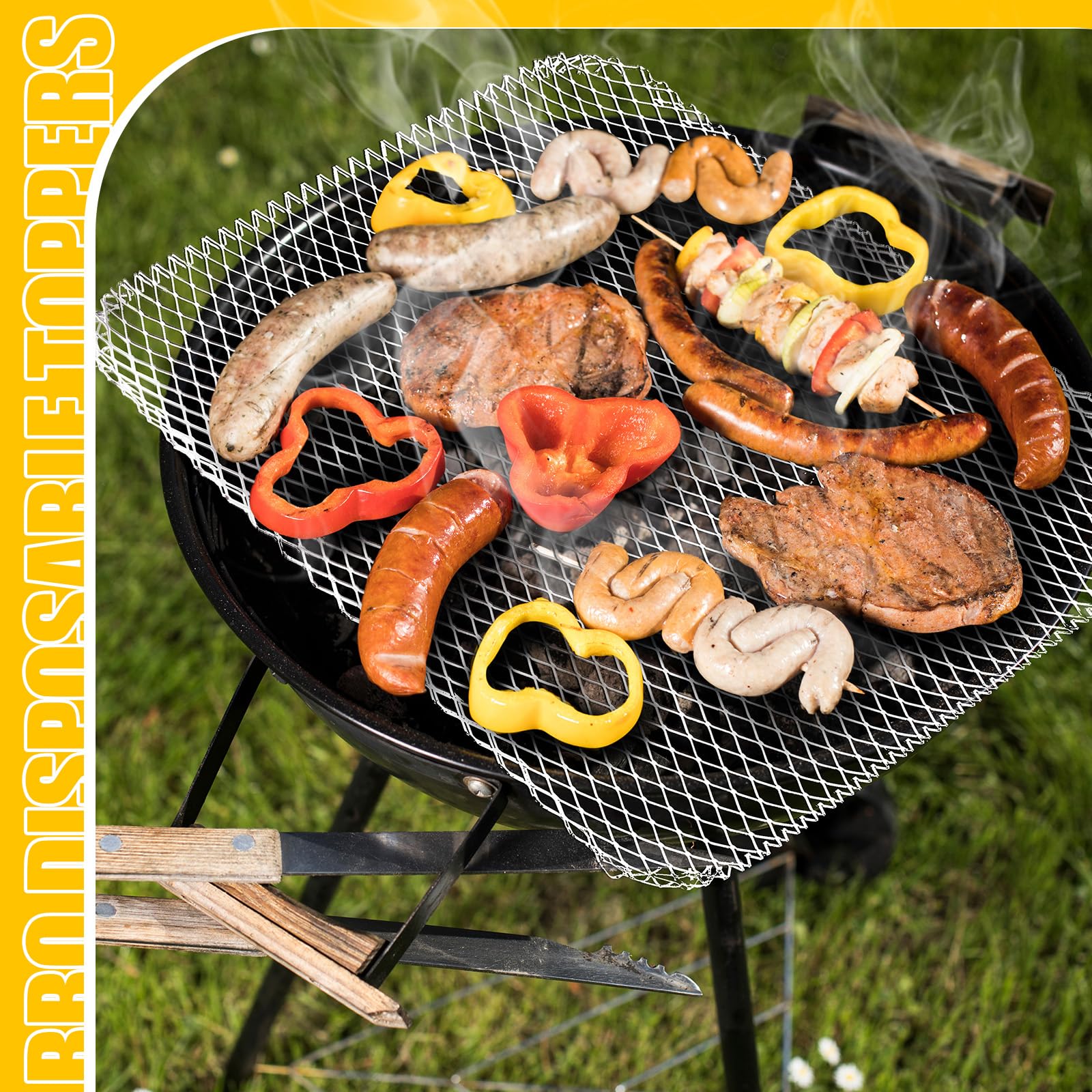 Mifoci 20 Pcs Disposable Grill Topper Non Stick BBQ Grill Grates 12x16 Inch Grill Mesh Mat Disposable Pans for Outdoor Liners Cooking Grid Grates Pad for Camping Picnics Meat