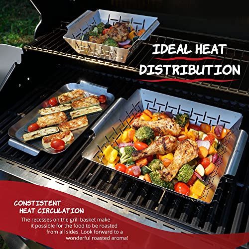 tastysmoke® Premium stainless steel grill basket usable as vegetable basket, fish grill basket and grill tray - universally applicable and particularly durable grill pan for the grill - the ideal grill accessory (Medium Basket)