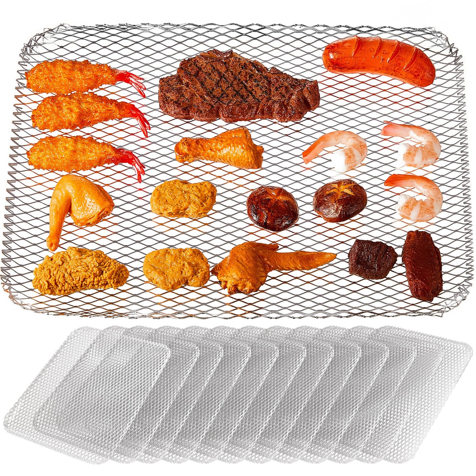 Mifoci 20 Pcs Disposable Grill Topper Non Stick BBQ Grill Grates 12x16 Inch Grill Mesh Mat Disposable Pans for Outdoor Liners Cooking Grid Grates Pad for Camping Picnics Meat