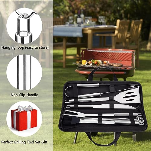 Piduules 9pcs BBQ Grill Accessories Set, Multifunctional Stainless Steel Barbecue Tools Set in Case for Outdoor Picnic, Camping, Smoking, Grilling