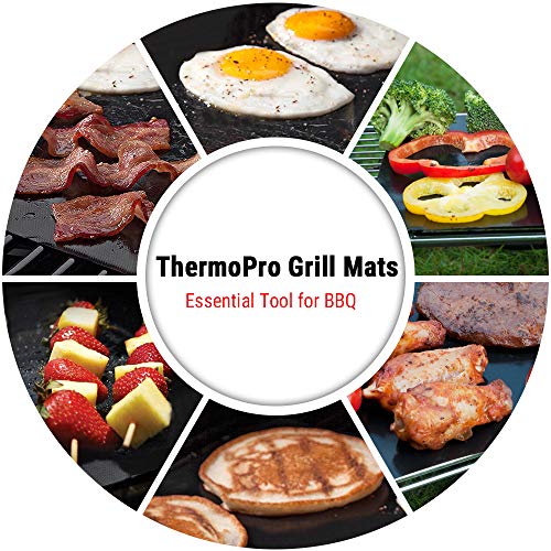 ThermoPro TP932 BBQ Grill Mat Set of 2 Grill Mats Non Stick Reusable Heavy-Duty Barbecue Baking Grilling Mats for Gas Charcoal Grill Outdoor Grilling Accessories