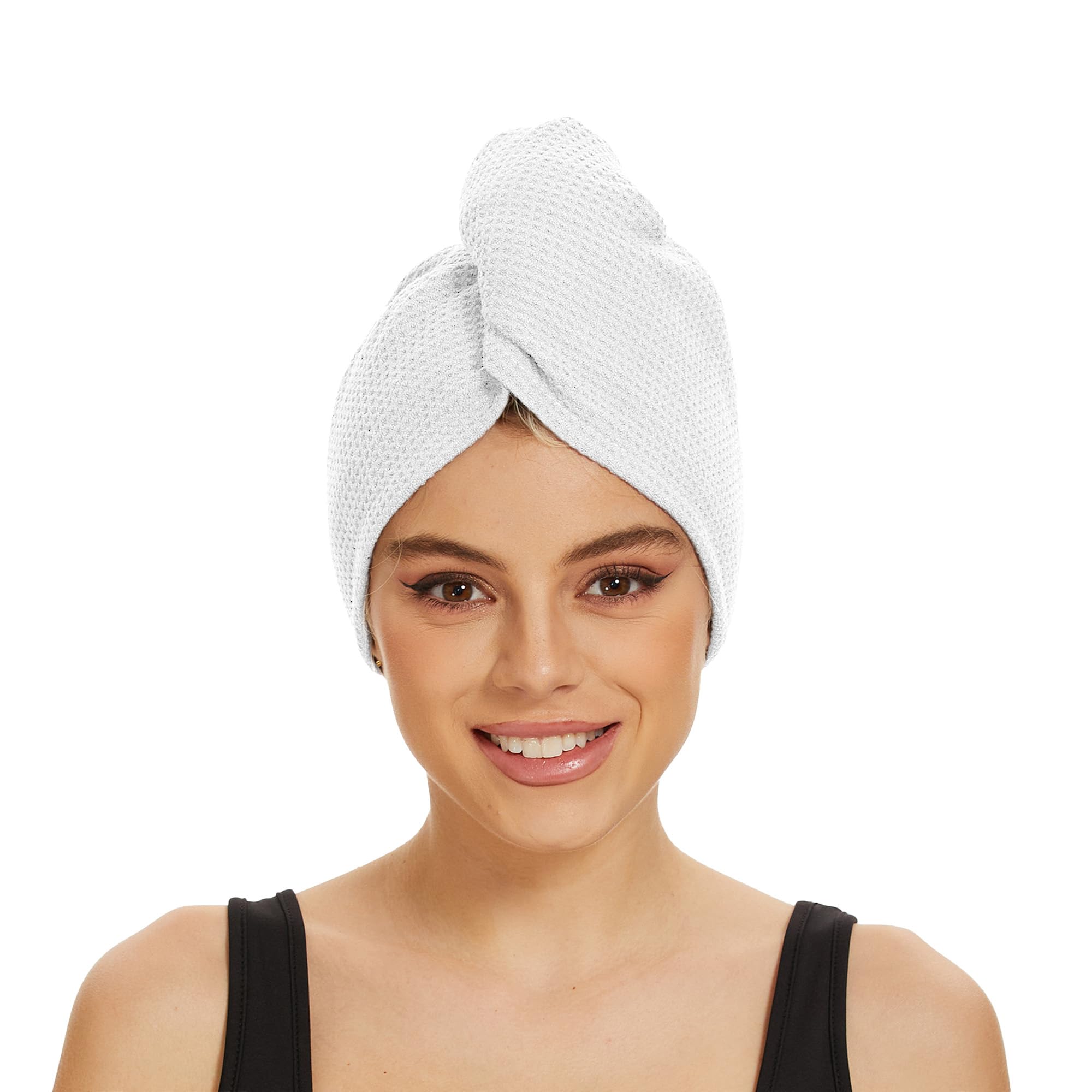 SimpleField Microfiber Hair Towel Wrap for Women - White - 350 gsm - Absorbent & Gentle Quick Drying - Reduce Frizz and Hair Damage