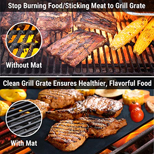 ThermoPro TP932 BBQ Grill Mat Set of 2 Grill Mats Non Stick Reusable Heavy-Duty Barbecue Baking Grilling Mats for Gas Charcoal Grill Outdoor Grilling Accessories
