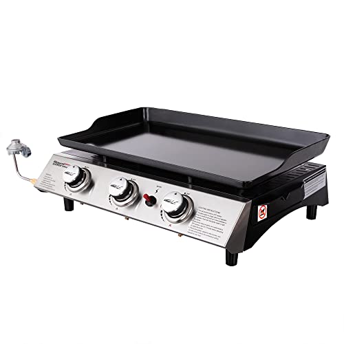 Royal Gourmet PD1302 3-Burner 26,400-BTU Portable Gas Grill Griddle, Flat Top for Outdoor Camping, Tailgating, Picnics, Silver
