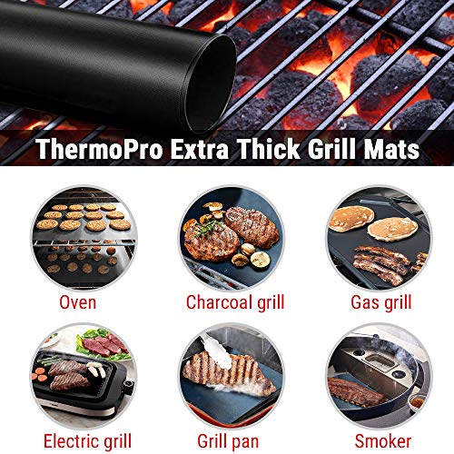 ThermoPro TP932 BBQ Grill Mat Set of 2 Grill Mats Non Stick Reusable Heavy-Duty Barbecue Baking Grilling Mats for Gas Charcoal Grill Outdoor Grilling Accessories