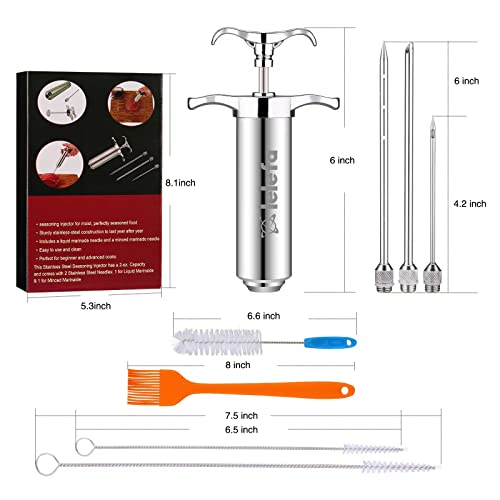 Lelefa 304-Stainless Steel Meat Injector with 3 Needles, 2-oz Capacity, Turkey Injector for BBQ Grill Smoker, Meat Injector Syringe with Paper User Manual