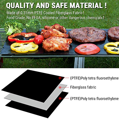 ThermoPro TP932 BBQ Grill Mat Set of 2 Grill Mats Non Stick Reusable Heavy-Duty Barbecue Baking Grilling Mats for Gas Charcoal Grill Outdoor Grilling Accessories