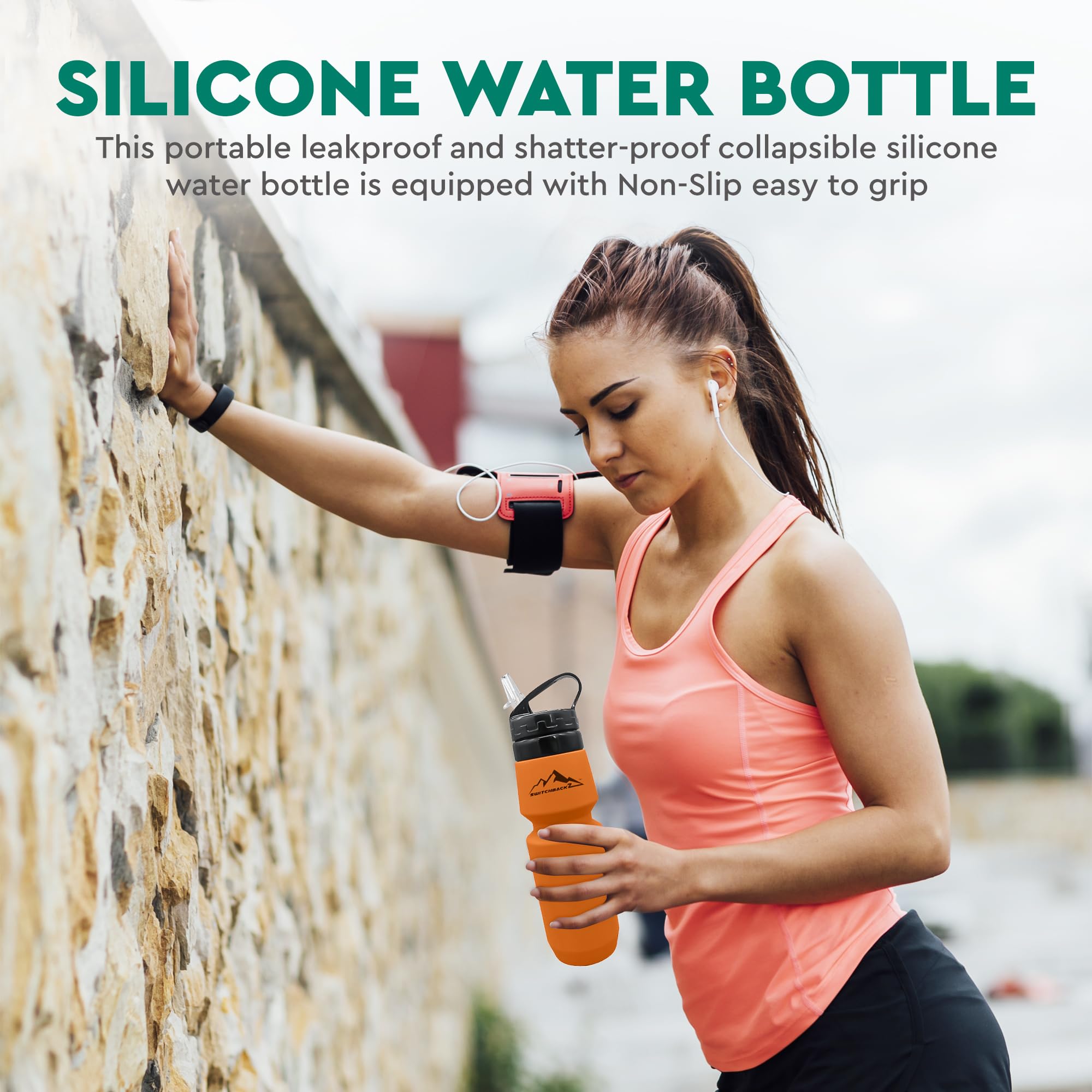 Collapsible Water Bottles (25 Oz) - Leakproof Foldable Water Bottle w/ Foldable Straw & Cleaner - BPA Free Lightweight Water Bottles - Ideal Sports Water Bottle for Camping, Traveling & More (Orange)