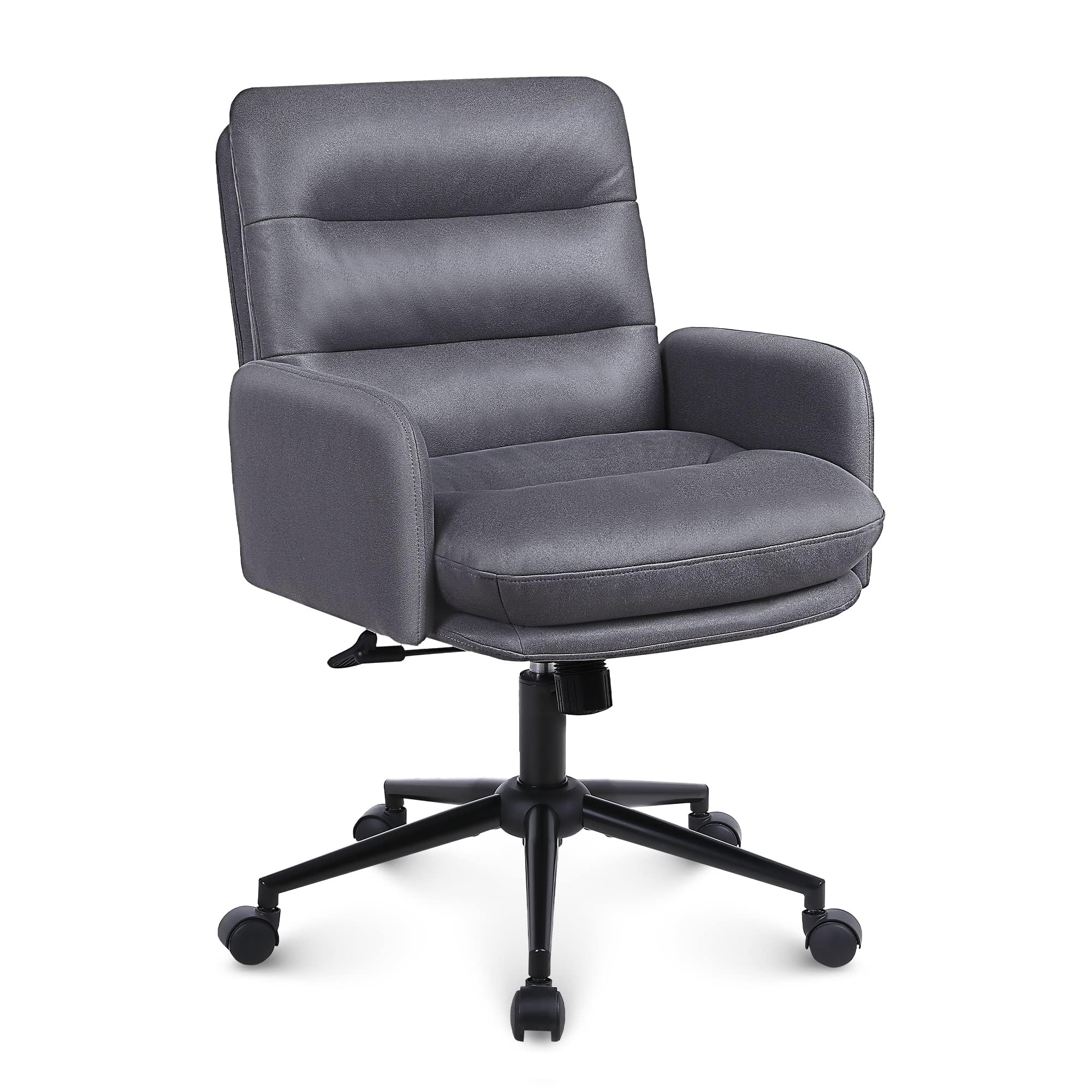 Modern Mid Back Computer Desk Chair with Wheels, Adjustable Home Office Chair, Ergonomic Upholstered Swivel Chair, Grey