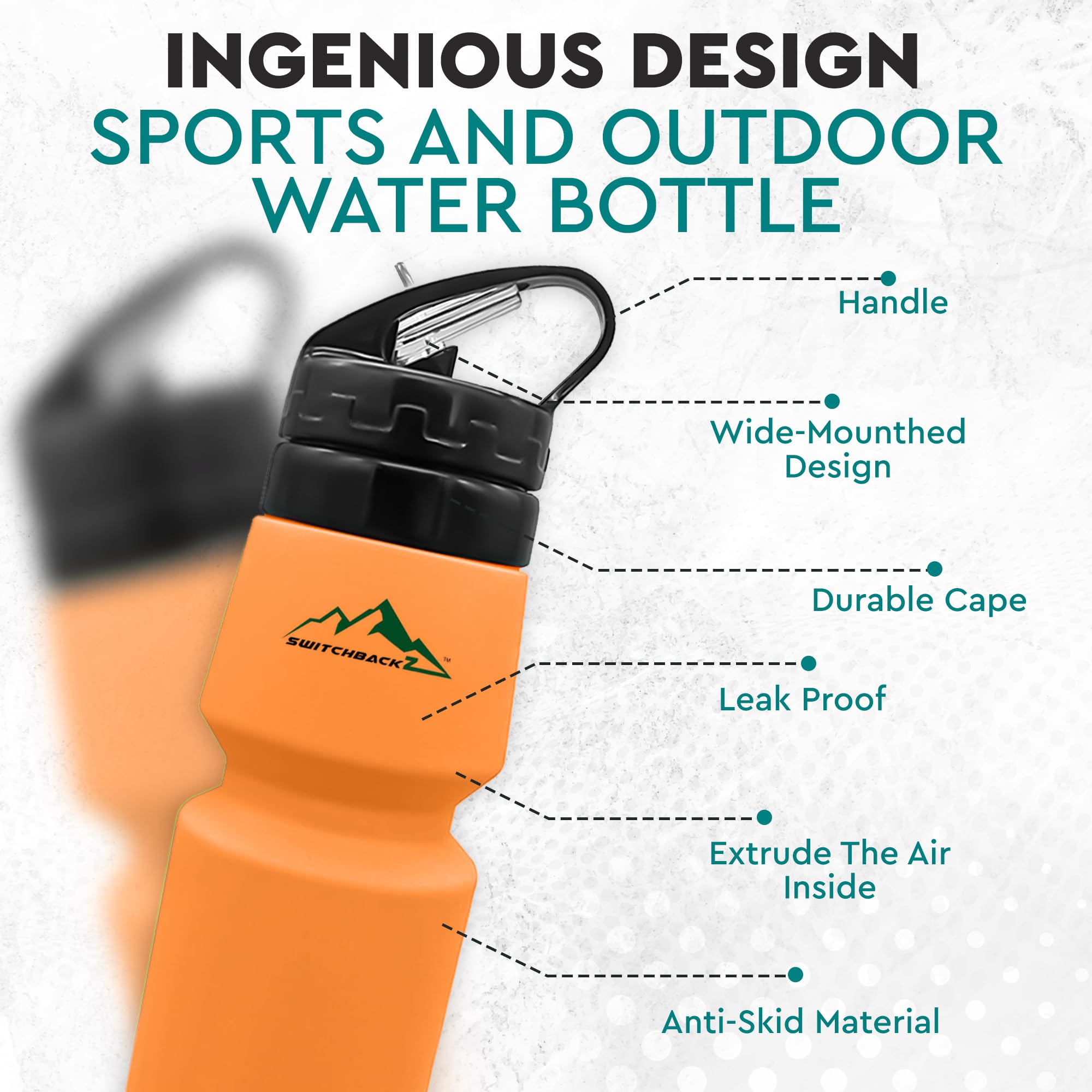 Collapsible Water Bottles (25 Oz) - Leakproof Foldable Water Bottle w/ Foldable Straw & Cleaner - BPA Free Lightweight Water Bottles - Ideal Sports Water Bottle for Camping, Traveling & More (Orange)