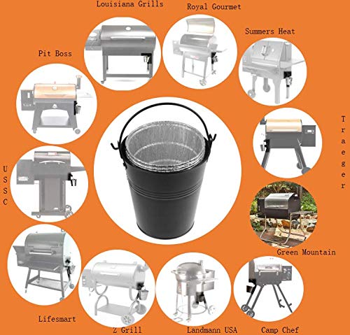 Drip Grease Bucket and 12-Pack Liners for Traeger 20/22/34 Series, Pit Boss etc Pellet Grill Smoker (Black 12)