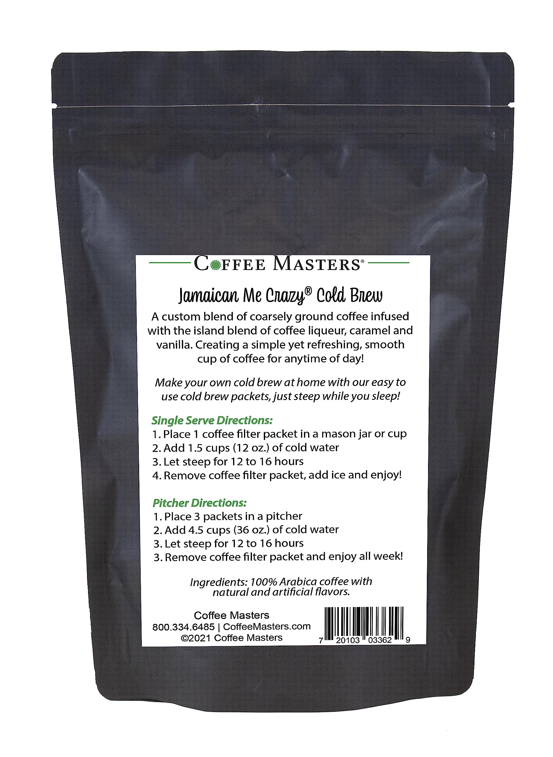 Coffee Masters Cold Brew Jamaican Me Crazy Coffee, Single Serve, Jamaican Me Crazy, 10 Oz