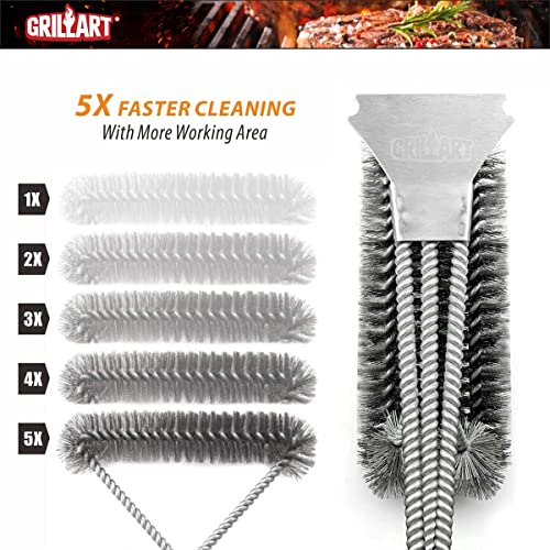 GRILLART Grill Brush and Scraper with Deluxe Handle, Safe Wire Grill Brush BBQ Cleaning Brush Grill Grate Cleaner for Gas Infrared Charcoal Porcelain Grills, BR-8529