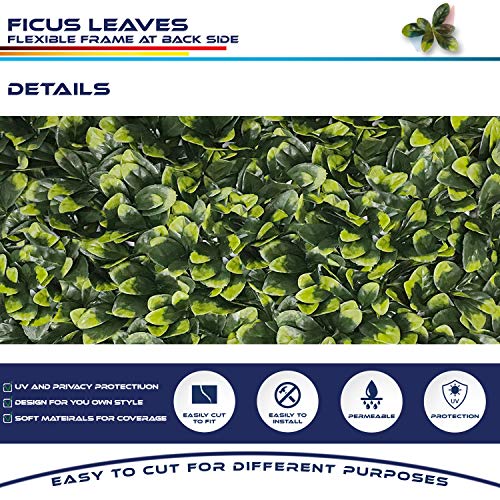 Windscreen4less Artificial Faux Ivy Leaf Decorative Fence Screen 20'' x 20" Boxwood/Milan Leaves Fence Patio Panel, Ficus 1 Piece