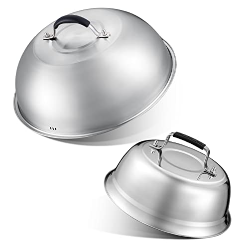 HOUSE AGAIN 2 Pack Cheese Melting Dome Set - 18/8 Stainless Steel Griddle Grill Accessories - Durable Round Basting, Steaming Cover - Heat Resistant Handle for Flat Top Griddle Grill Indoor/Outdoor