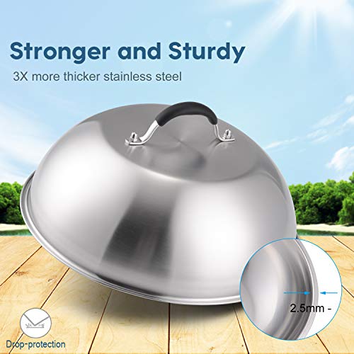 HOUSE AGAIN 2 Pack Cheese Melting Dome Set - 18/8 Stainless Steel Griddle Grill Accessories - Durable Round Basting, Steaming Cover - Heat Resistant Handle for Flat Top Griddle Grill Indoor/Outdoor