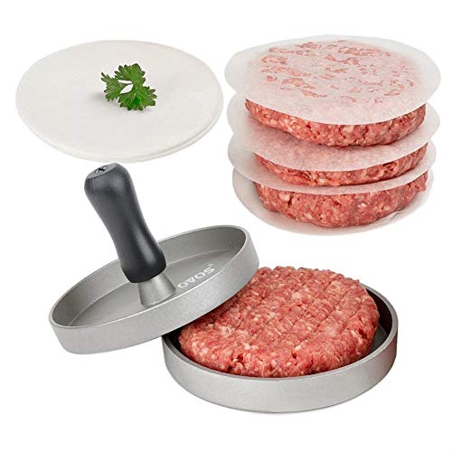 OVOS Burger Press Hamburger Press Patty Maker Non-Stick Aluminum Patty Press with 100 Free Patty Papers BPA Free