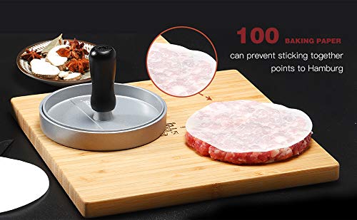 OVOS Burger Press Hamburger Press Patty Maker Non-Stick Aluminum Patty Press with 100 Free Patty Papers BPA Free