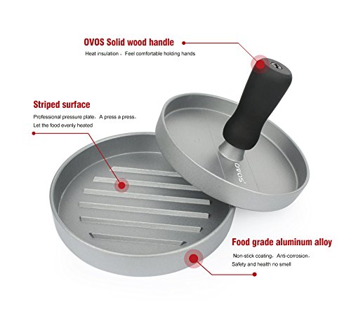 OVOS Burger Press Hamburger Press Patty Maker Non-Stick Aluminum Patty Press with 100 Free Patty Papers BPA Free