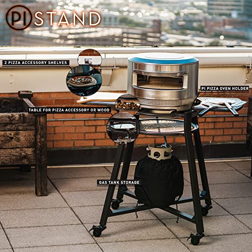 Solo Stove Portable Pi Stand | Outdoor Stand for Pi Pizza Oven on Wheels, With Shelf & Gas Tank Storage, Split Table Top, Powder-Coated Stainless Steel, Dimensions (LxW): 47.3 x 38.1 in, 45 lbs, Black