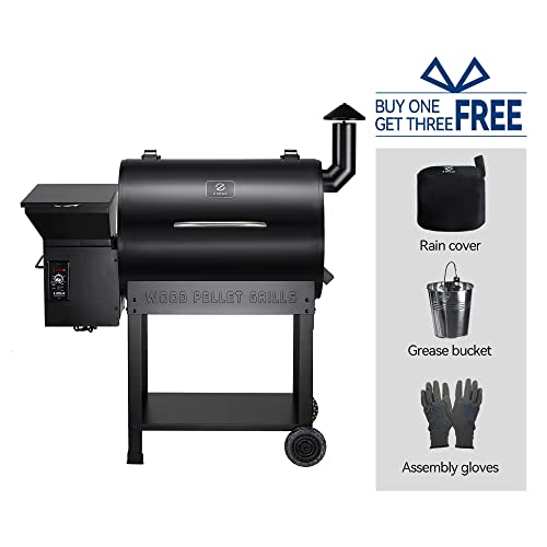 Z GRILLS Wood Pellet Grill BBQ Smoker for Outdoor Cooking with Meat Probe and Cover, ZPG-7002B Black