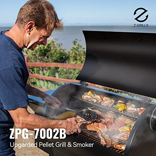 Z GRILLS Wood Pellet Grill BBQ Smoker for Outdoor Cooking with Meat Probe and Cover, ZPG-7002B Black